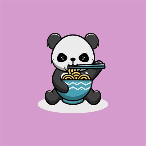 Lindo Panda Comiendo Ramen Ilustraci N De Dibujos Animados Vector Premium