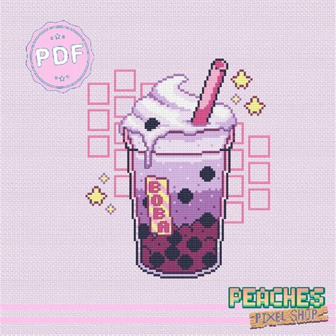 Bubble Tea Cross Stitch Pattern Taro Boba Drink Pixel Art Etsy Canada