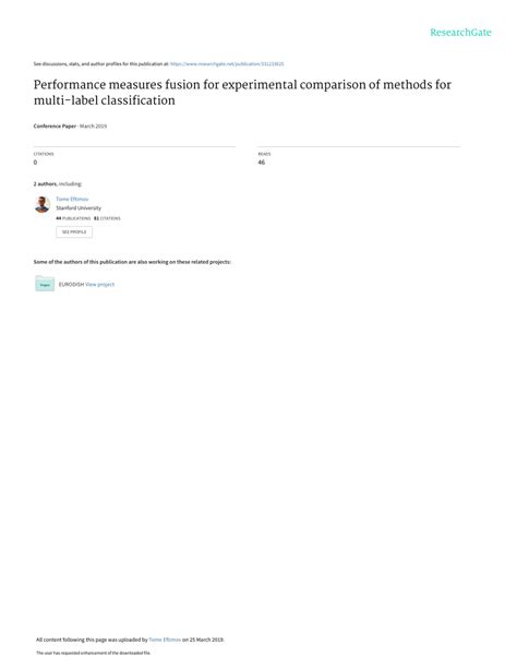 pdf performance measures fusion for experimental comparison of methods for multi label