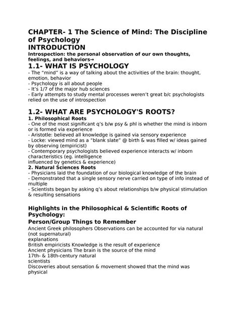 Chapter Psych Notes Chapter The Science Of Mind The Discipline