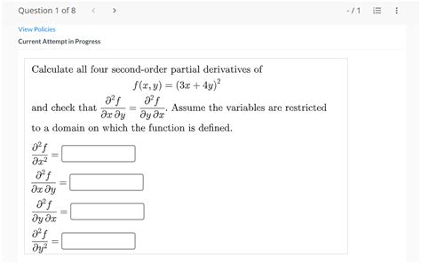 solved calculate all four second order partial derivatives