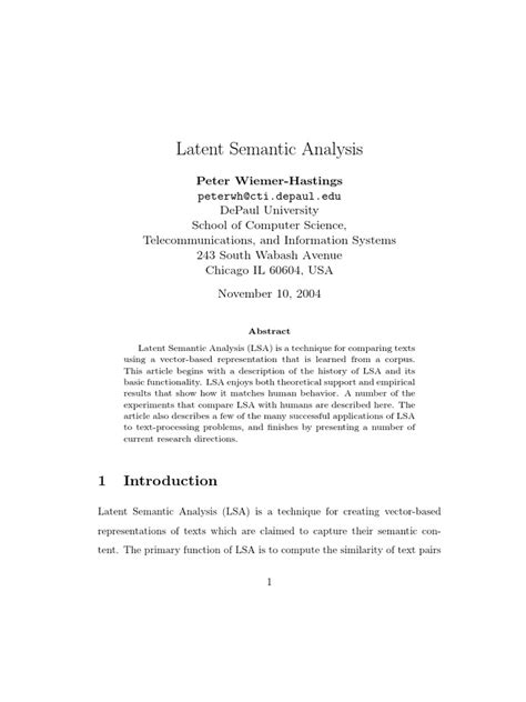 latent semantic analysis pdf matrix mathematics cognitive science