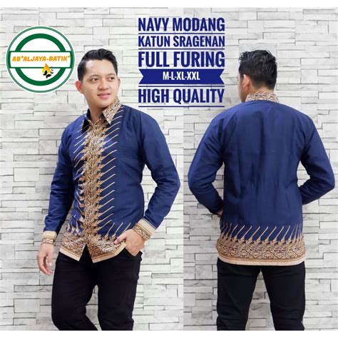 Jual MODANG NAVY Kemeja Batik Pria Lengan Panjang Katun Halus FULL
