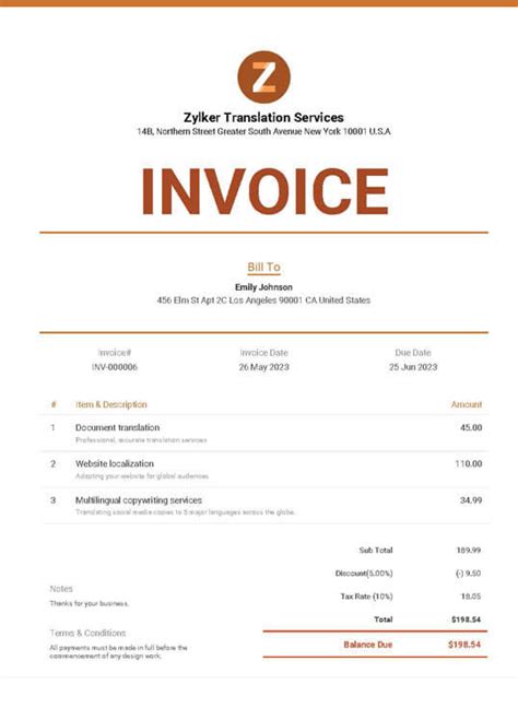 Free Invoice Templates For Copywriting Services Zoho Invoice