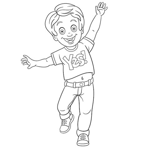 Lindo niño feliz saltando página del libro de colorear de dibujos