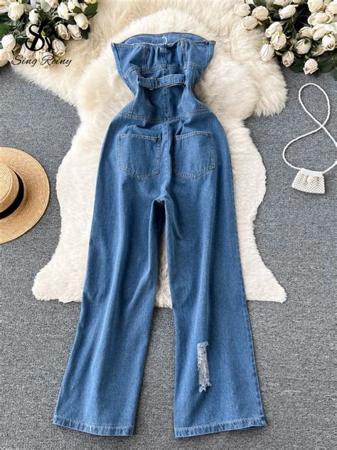 SINGREINY Off The Shoulder Sexy Denim Jumpsuits Women Sleeveless Korean