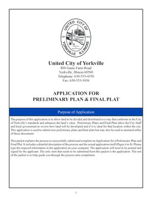 Fillable Online Yorkville Il AppliCAtion For PreliminArY PlAn FinAl