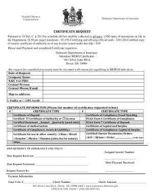 Fillable Online QUICK REFERENCE Delaware Department Of Insurance Fax
