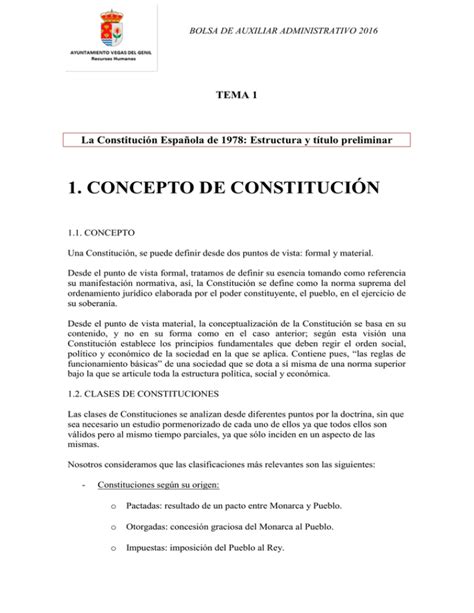 Tema 1 La Constitución Española de 1978 Estructura y título