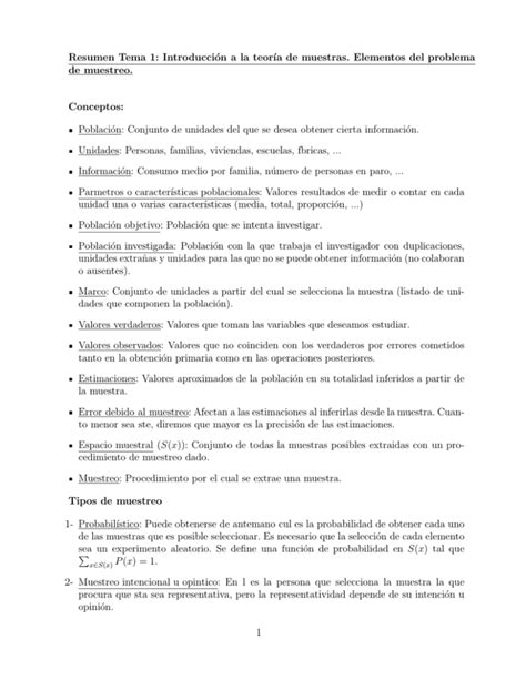 Resumen Tema Introducci N A La Teor A De Muestras Elementos