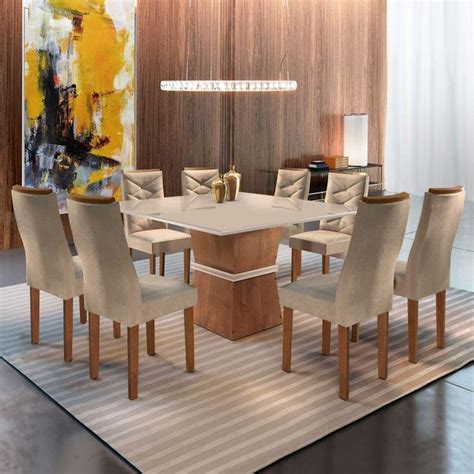 Conjunto Sala Jantar Mesa Tampo Vidro 8 Cadeira Plus Germany Yescasa