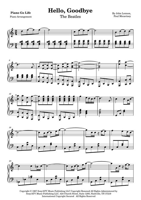 The Beatles Hello Goodbye 楽譜 by Piano Go Life