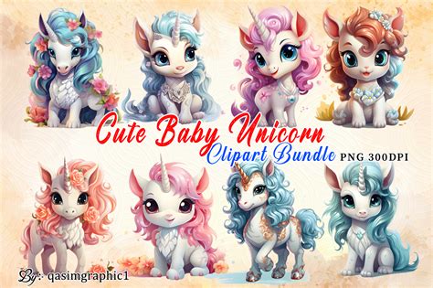 Cute Baby Unicorn Sublimation Clipart Graphic By Qasimgraphic