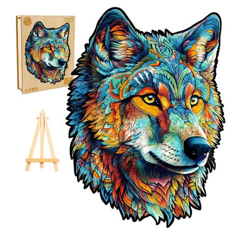 PUZZLE DREWNIANE DLA DOROSŁYCH DUŻE 300 ELEMENTÓW WILK W DREWNIANYM