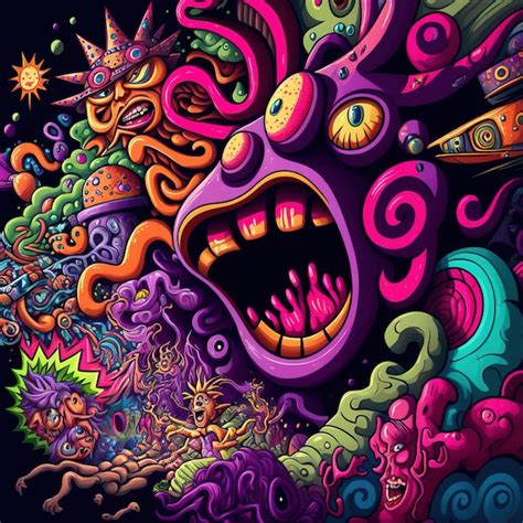 Premium Photo Abstract Psychedelic Neon Cartoon Of Dream World