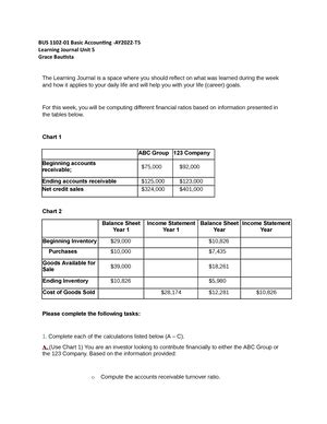 Bus Learning Journal Unit Week Bus Learning Journal