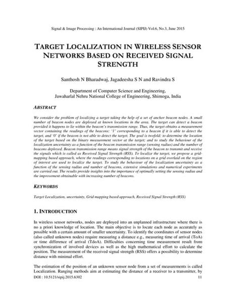 target localization in wireless sensor networks based on received signal strength pdf