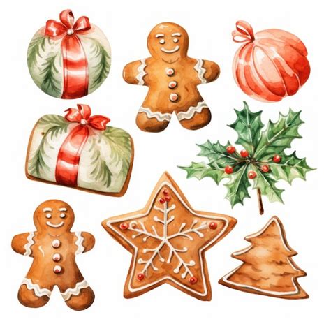 Galletas de jengibre de navidad ilustración acuarela dibujada a mano