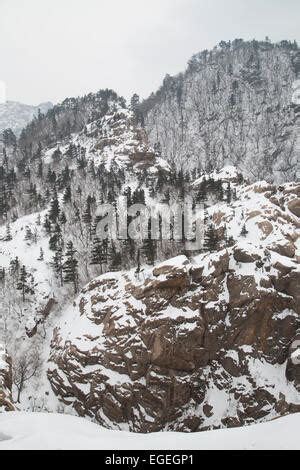Walking In Seoraksan National Park In Winter Snow Covered Mountains