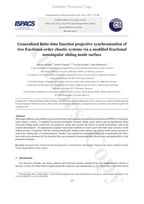 pdf generalized finite time function projective synchronization of two fractional order
