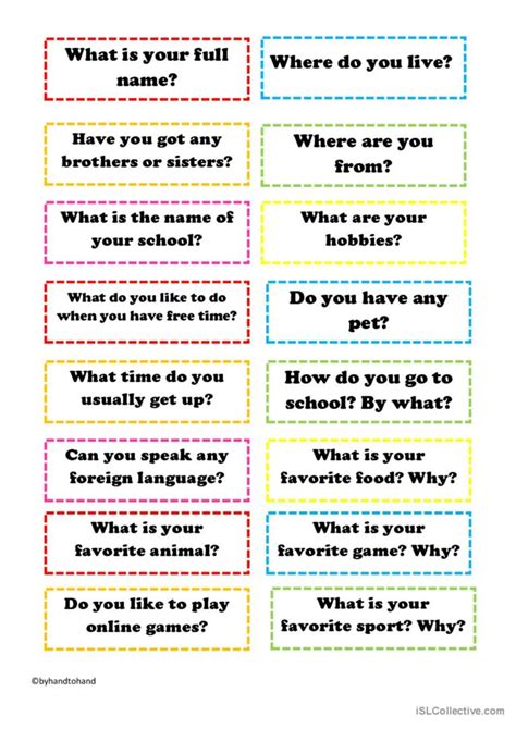 Getting To Know You Questions Worksheet