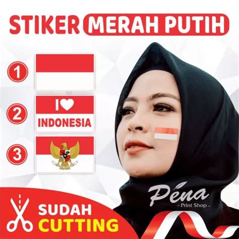 Sticker Pipi Merah Putih Tempelan Pipi Bendera Stiker Thumbler