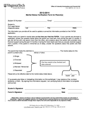 Fillable Online Finaid Vt Marital Status Verification Form For Parent S