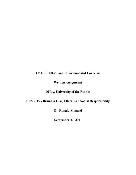 BUS 5115 Business Law Ethics Writeen Assignment Unit 3 1 BUS 5115