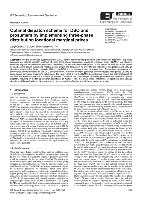 pdf an optimal dispatch scheme for dso and prosumers by implementing three phase distribution