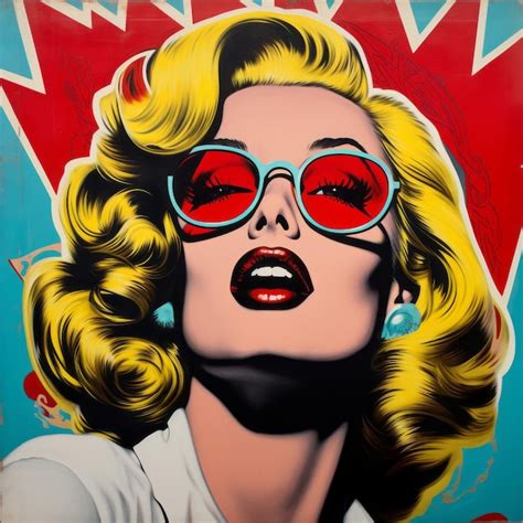 Peinture Pop Art Femme Aux Lunettes De Soleil Rouges Style Américain