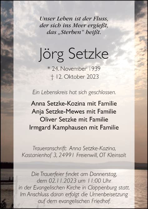 Traueranzeigen von Jörg Setzke noz Trauerportal