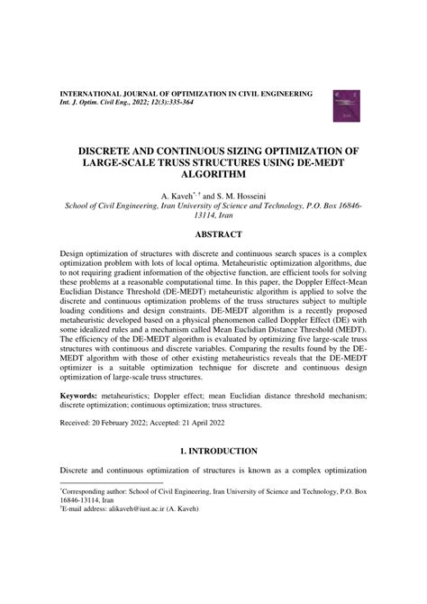 pdf discrete and continuous sizing optimization of large scale truss structures using de medt