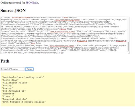 jsonpath for parsing json