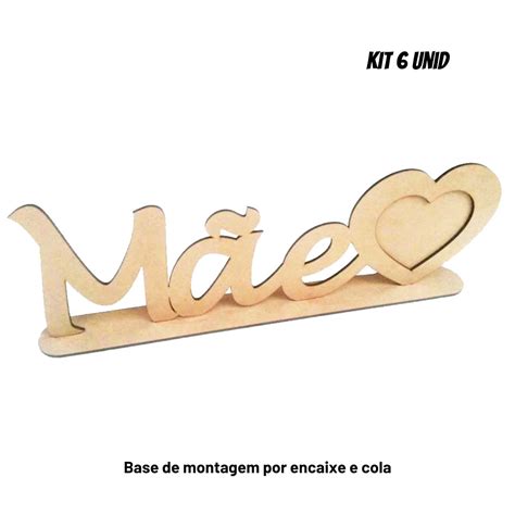 Kit 6 Porta retrato foto 7 cm mãe coração mdf cru lembrancinha dia das mães