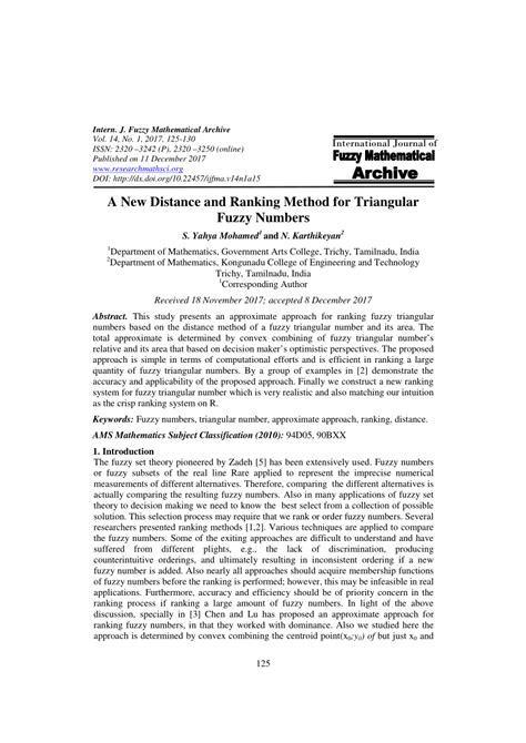 pdf a new distance and ranking method for triangular fuzzy numbers