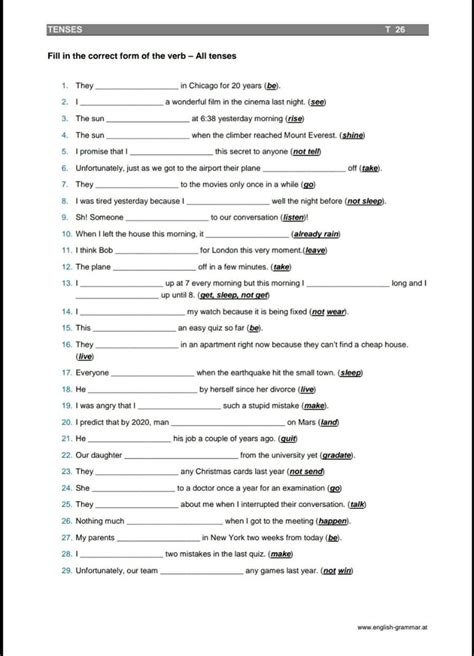 TENSES T 26 Fill In The Correct Form Of The Verb All Tenses Filo