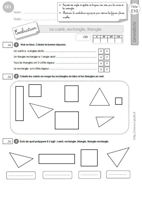 CE1 EVALUATION Le carré rectangle triangle et triangle rectangle en