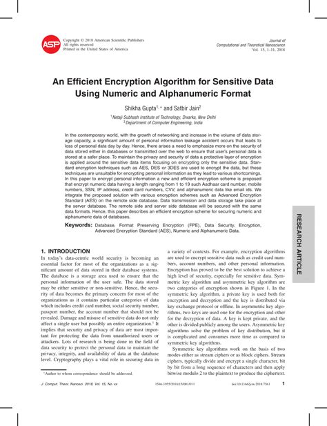 pdf an efficient encryption algorithm for sensitive data using numeric and alphanumeric format