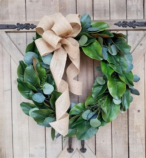 Magnolia Eucalyptus Wreath Farmhouse Wreath Wreaths For Front Door