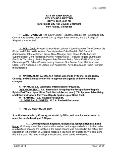 Fillable Online Ci Park Rapids Mn 08 09 19 10 07 PM Fax Email Print