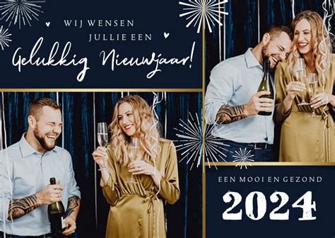 Nieuwjaarskaart Fotocollage Goud Vuurwerk Kaartje2go