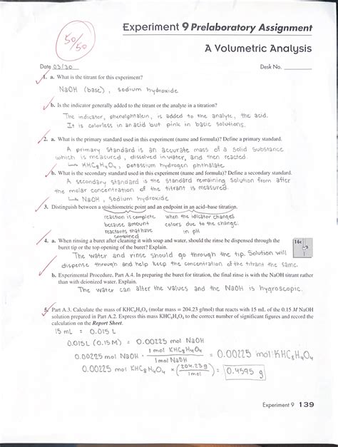 Experiment A Volumetric Analysis Pre Laboratory Assignment