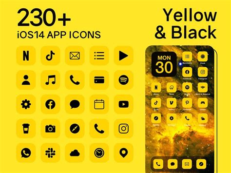 Ios Yellow App Icons 230 Yellow And Black Minimal Ios 14 Etsy App