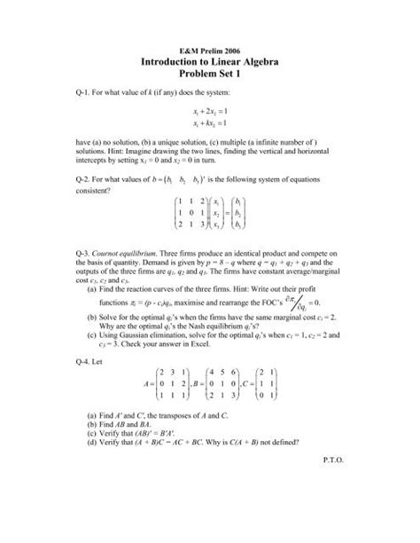 introduction to linear algebra problem set 1