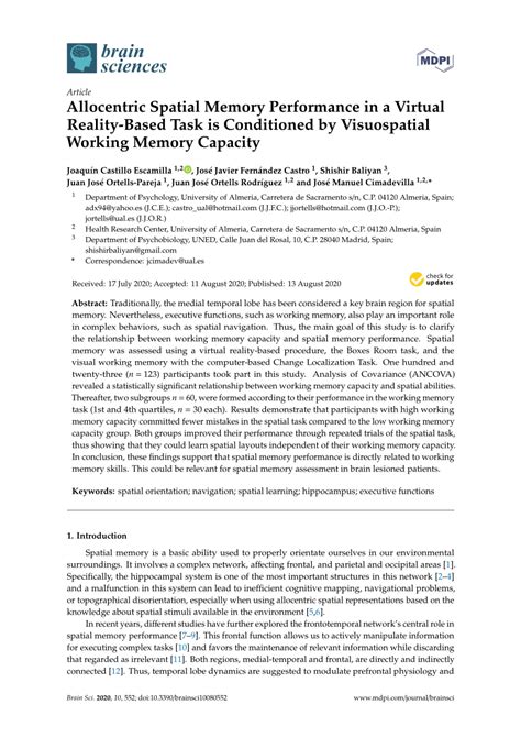 pdf allocentric spatial memory performance in a virtual reality based task is conditioned by