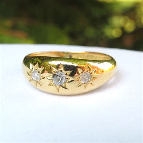 Ct Yellow Gold Victorian Three Stone Diamond Gypsy Ring