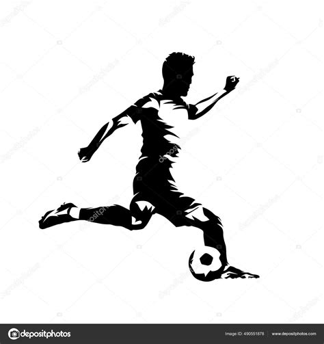Fútbol Jugador Fútbol Pateando Pelota Vista Lateral Silueta Vectorial