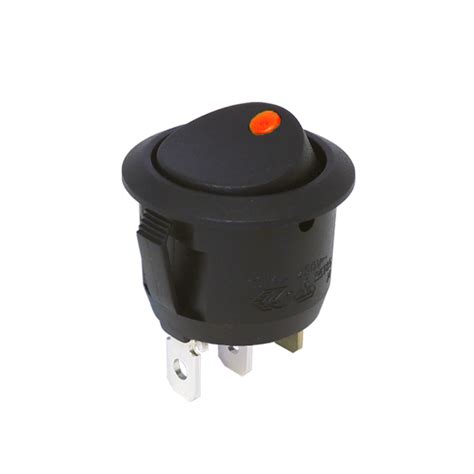 Interrupteur à bascule ronde noire lumineuse orange 12V On Off