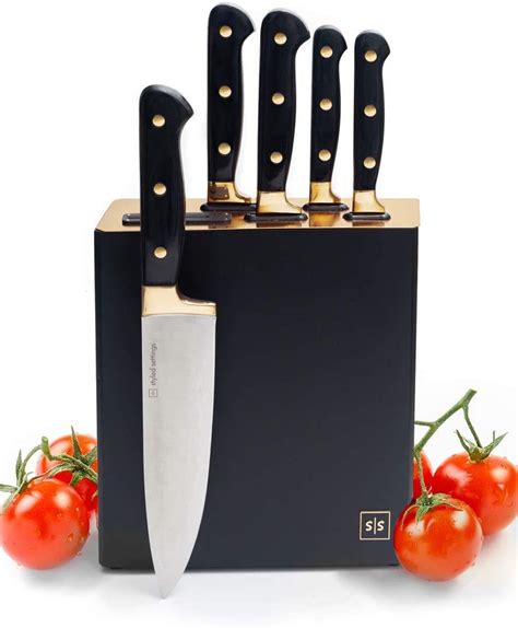 Buy Black And Gold Knife Set With Block Pc Luxe Gold Kitchen Knife
