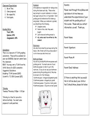 Fillable Online Parents Please Read Through This Syllabus And Sign